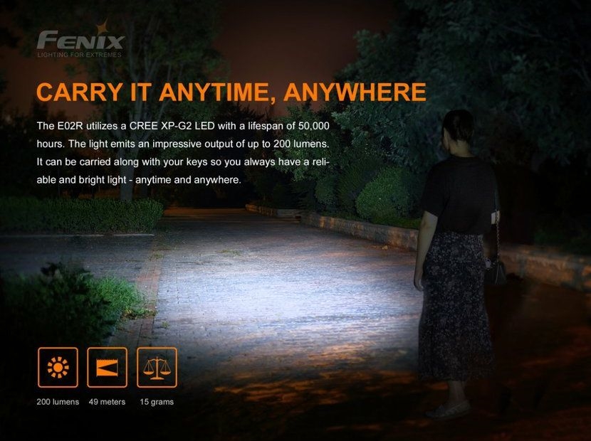 Fenix E02RBLC - LED Újratölthető zseblámpa LED/USB IP68 200 lm 6,5 h ...