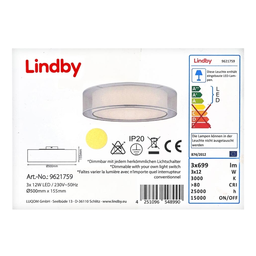 Lindby - LED Dimmelhető mennyezeti lámpa AMON 3xLED/12W/230V | lampak.hu