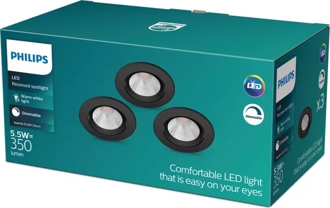 Philips - 3x SPARKLE LED 5,5W 230V 2700K fekete mennyezeti lámpa szett ...