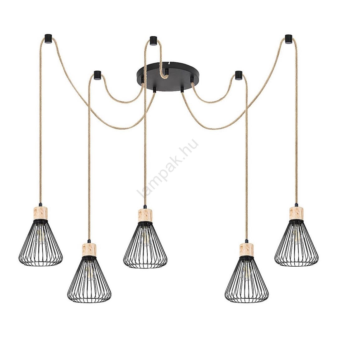 Rabalux 3150 - Csillár zsinóron FARFALLE 5xE27/40W/230V fekete/bükk ...